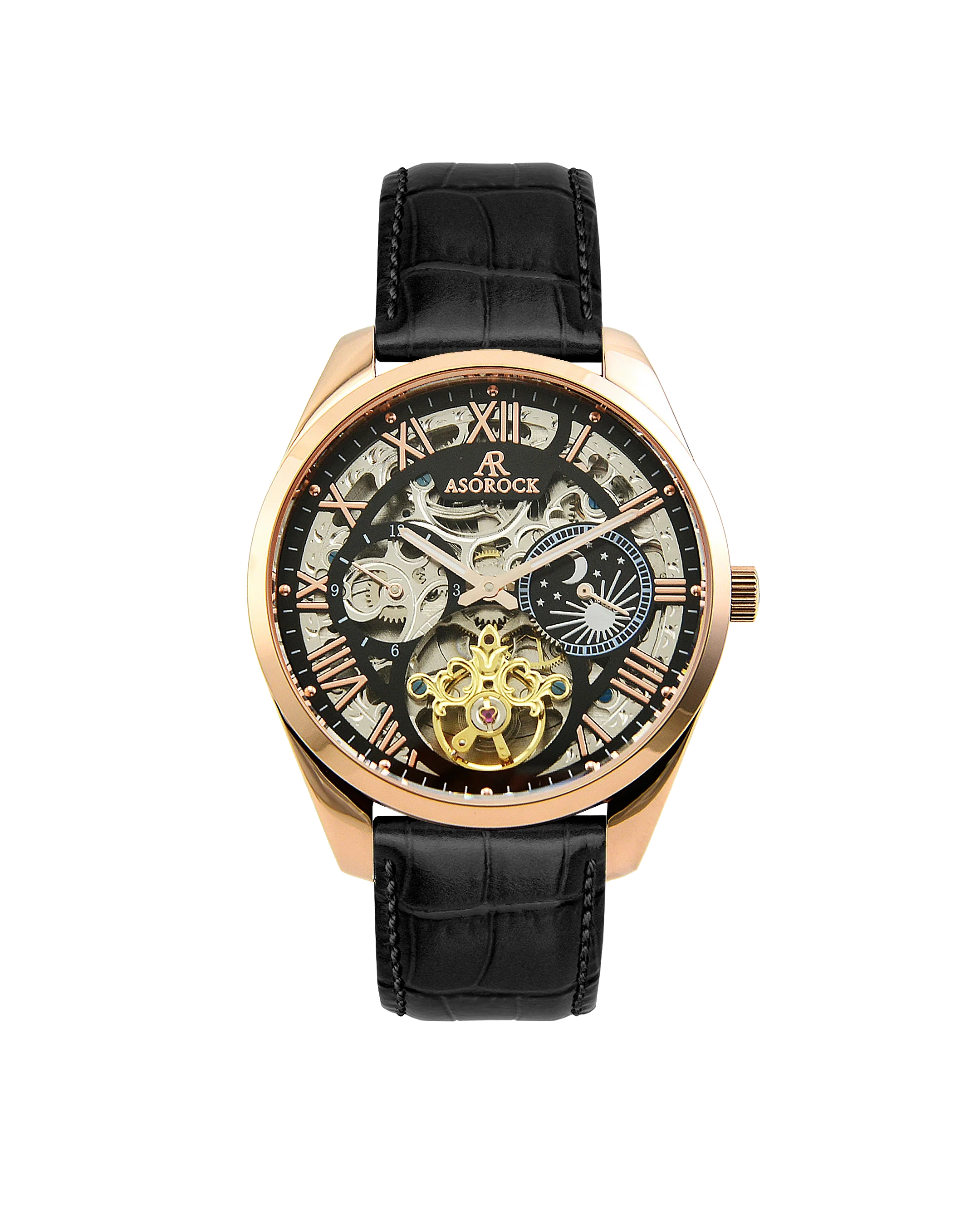 Rosegold/Black Villa tourbillon inspired automatic skeleton watch ...