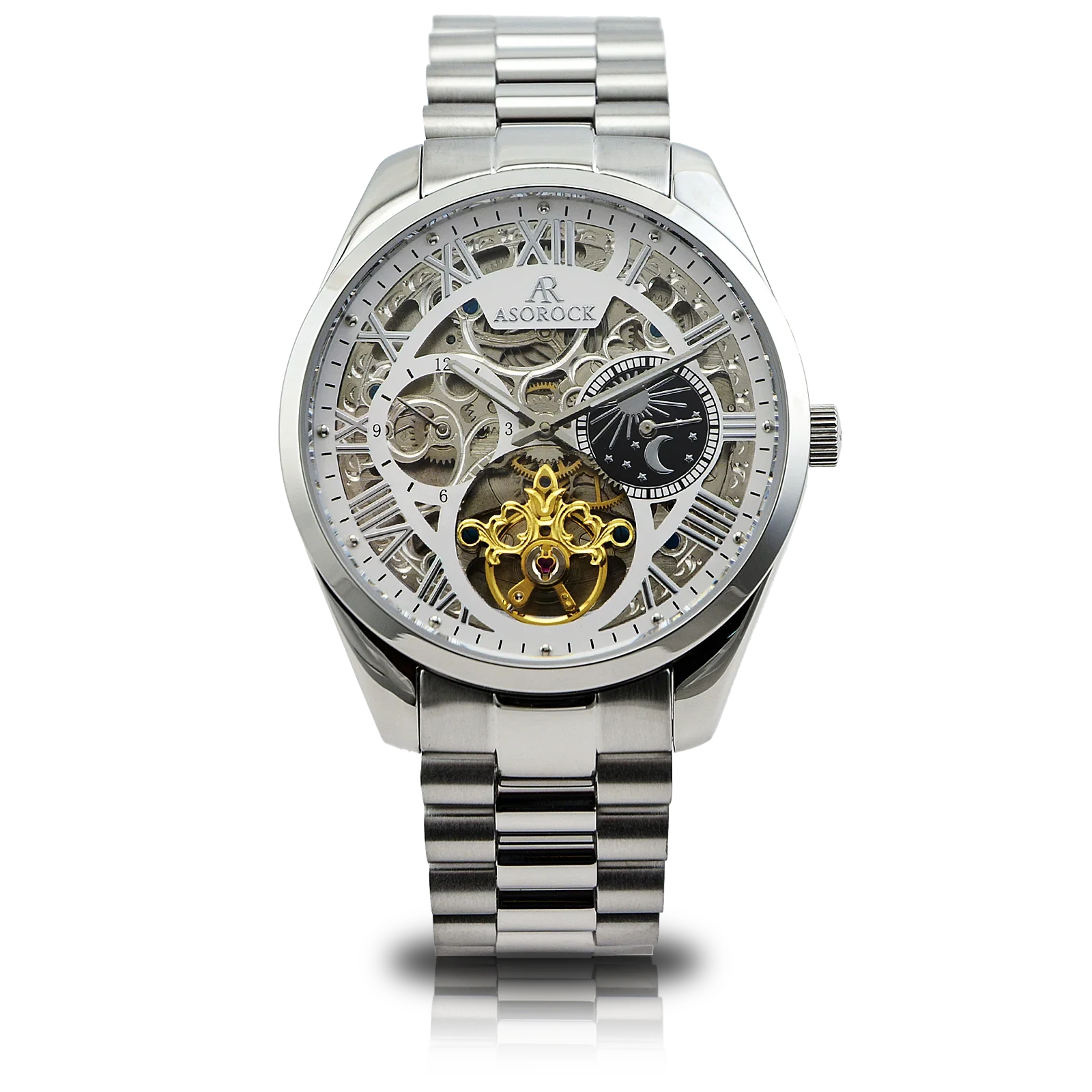 Silver/white Villa automatic, mechanical tourbillon inspired skeleton ...