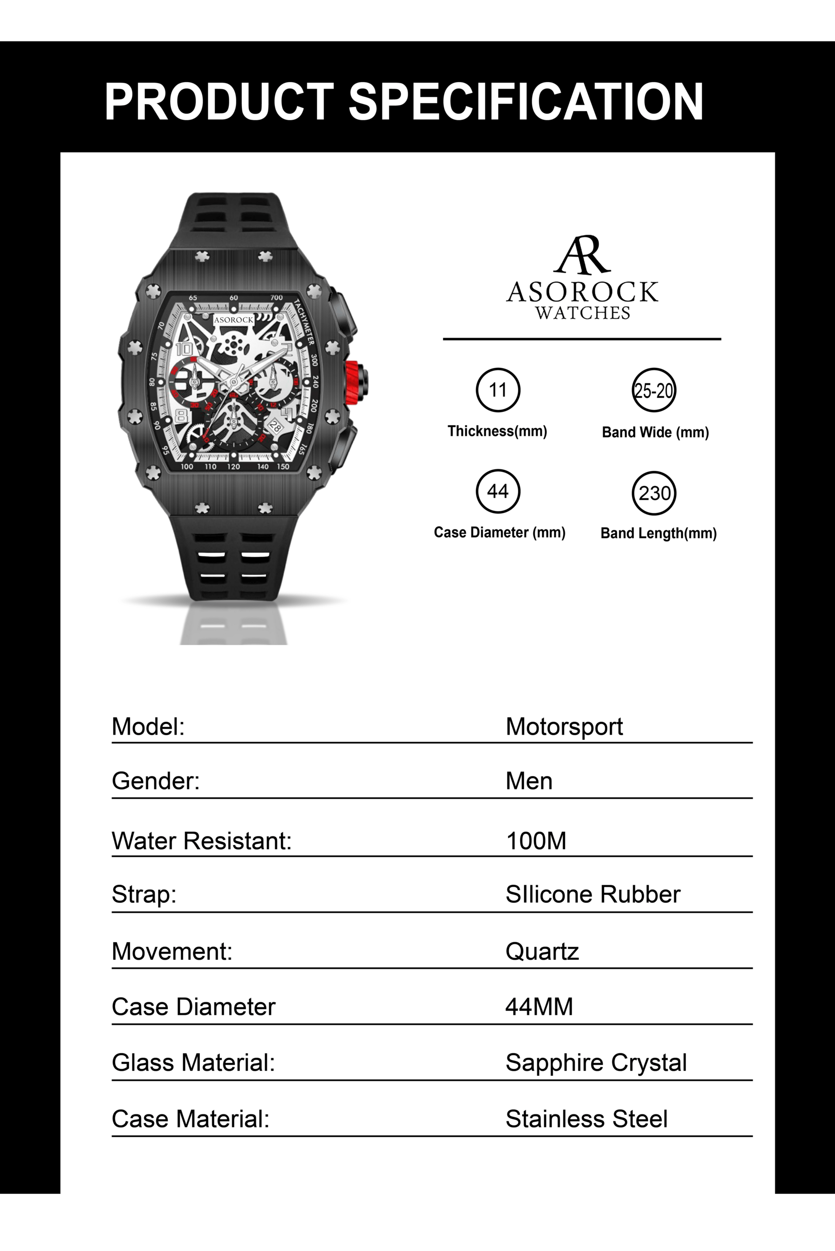 Asorock watches All Black Motorsport- richard mille homage style watch ...