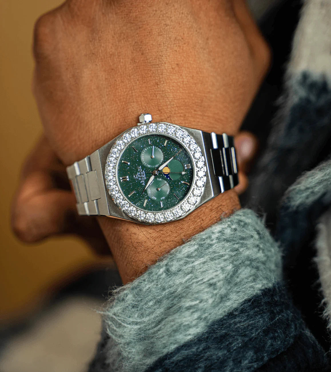 Iced diamond bezel transporter - plain straps (vvs moissanite diamond ...
